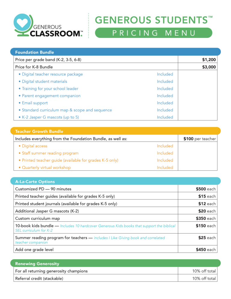 Purchase Options - Generous Classroom